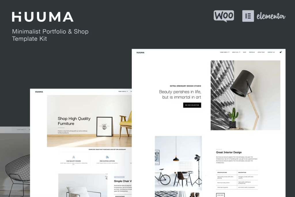 Huuma – Minimal Shop Elementor Template Kit | WP NOVA